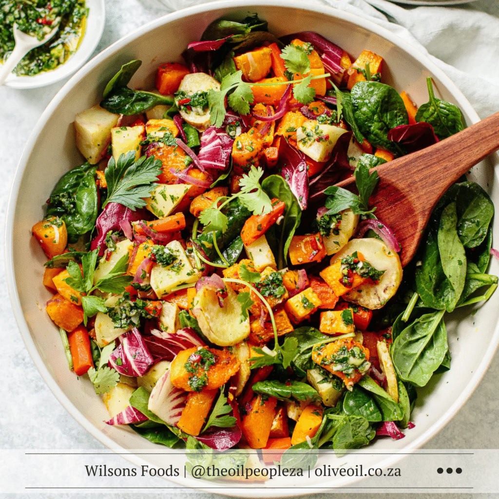 Warm Roasted Veg Salad with Avocado Oil Vinaigrette - Wilson Foods